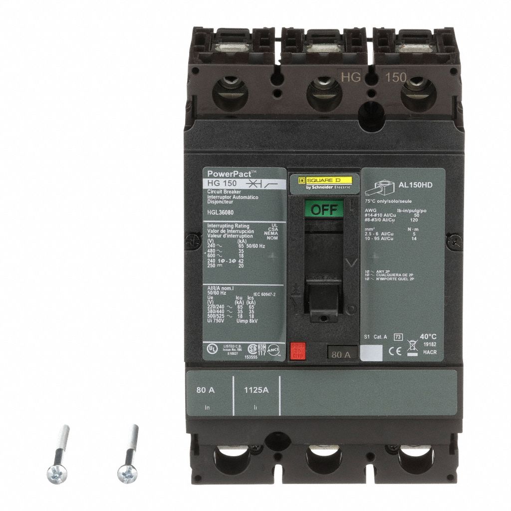 80 A Amps, 65kA at 240V AC, Molded Case Circuit Breaker - 1MAW8|HGL36080 - Grainger