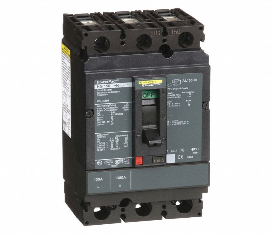 SQUARE D Disyuntor, 100 Amperes, Número de Polos: 3, Serie HG, 600VCA ...