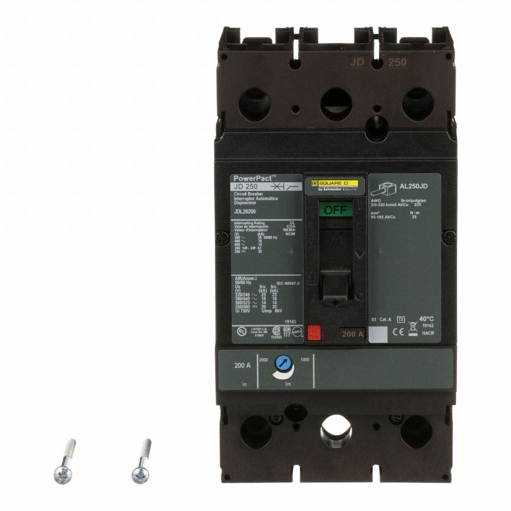 200 A Amps, 25kA at 240V AC, Molded Case Circuit Breaker - 1MAX6|JDL26200 - Grainger