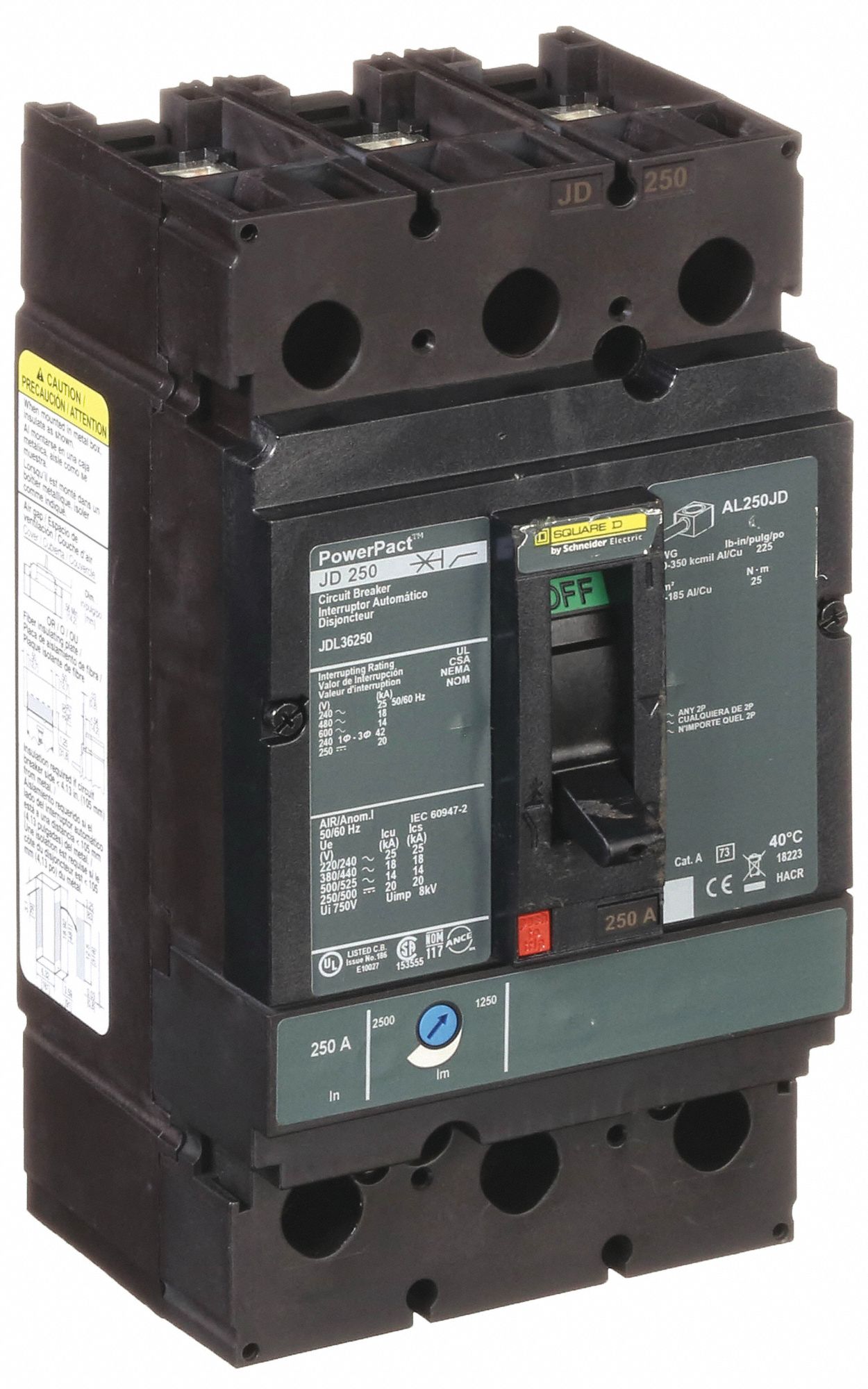 250 A Amps, 25kA at 240V AC, Molded Case Circuit Breaker - 1MAZ9|JDL36250 - Grainger