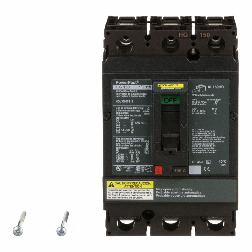 SQUARE D Molded Case Circuit Breaker: 150 A Amps, 65kA at 240V AC, Fixed, Lug, ABC, Shunt Trip ...