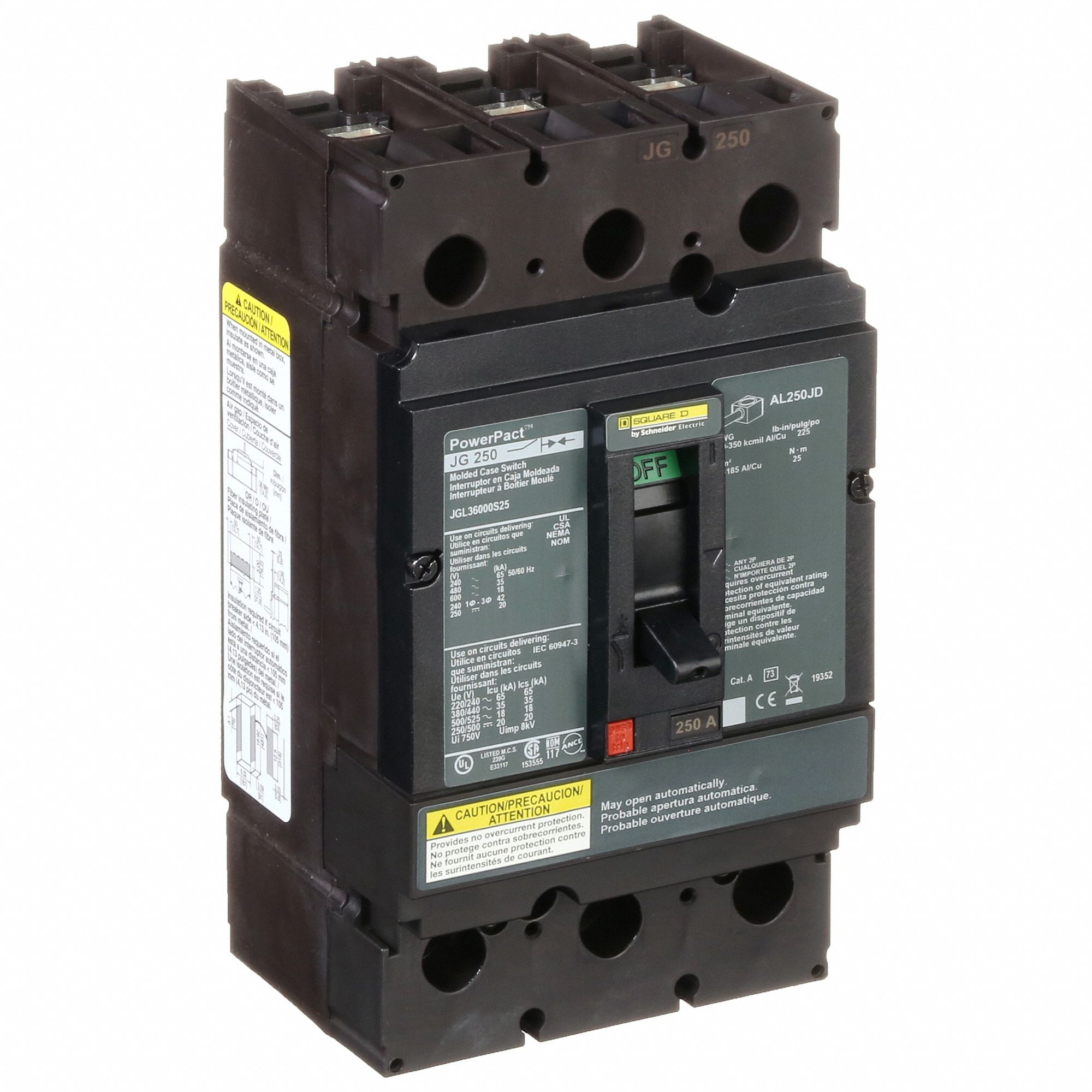250 A Amps, 65kA at 240V AC, Molded Case Circuit Breaker - 1MBB7|JGL36000S25 - Grainger