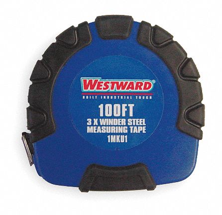 100 ft. Steel SAE Long Tape Measure, Black/Blue - Grainger