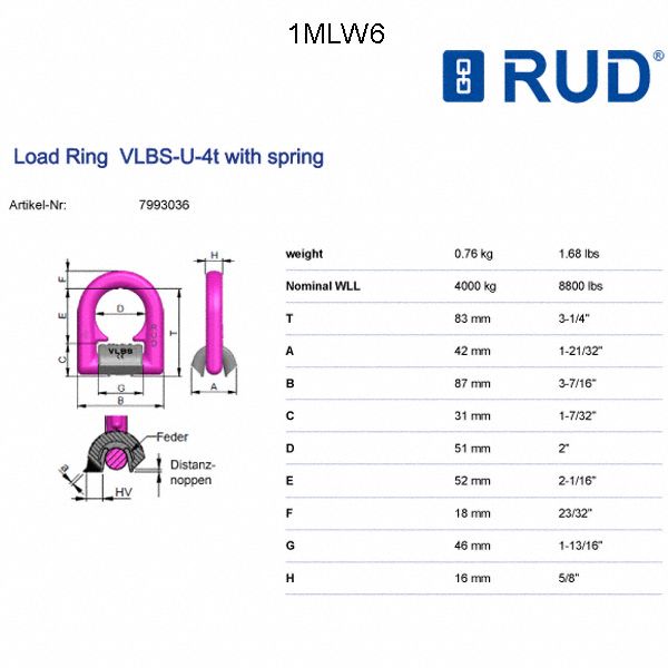 RUD CHAIN Hoist Ring: Weld-On Mounting, VLBS, 180° Pivot, 0° Swivel ...