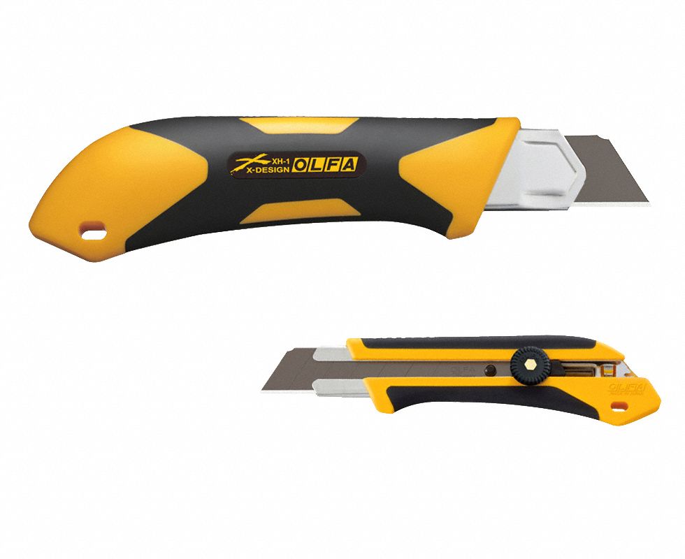 OLFA Snap-Off Utility Knife: 7 1/2 in Overall Lg, Rubberized, 7 Segments, 0 Blades Stored ...