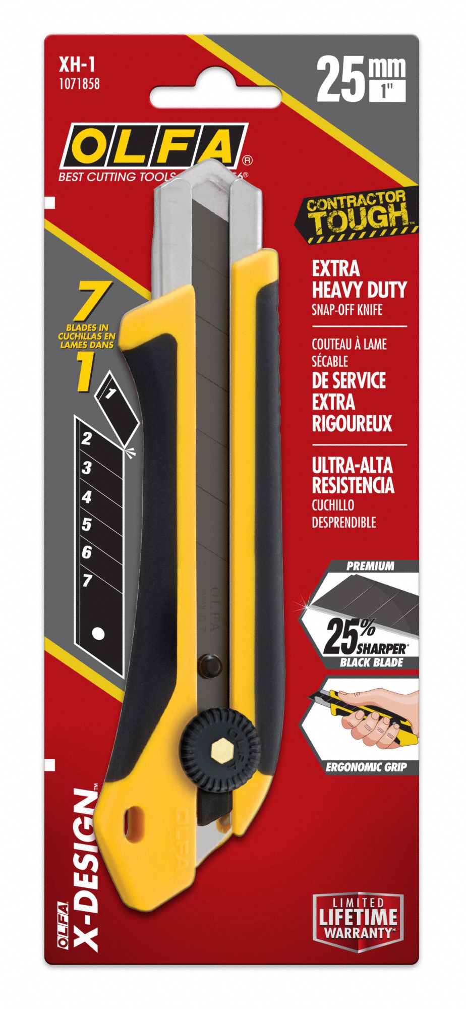 OLFA Snap-Off Utility Knife: 7 1/2 in Overall Lg, Rubberized, 7 Segments, 0 Blades Stored ...