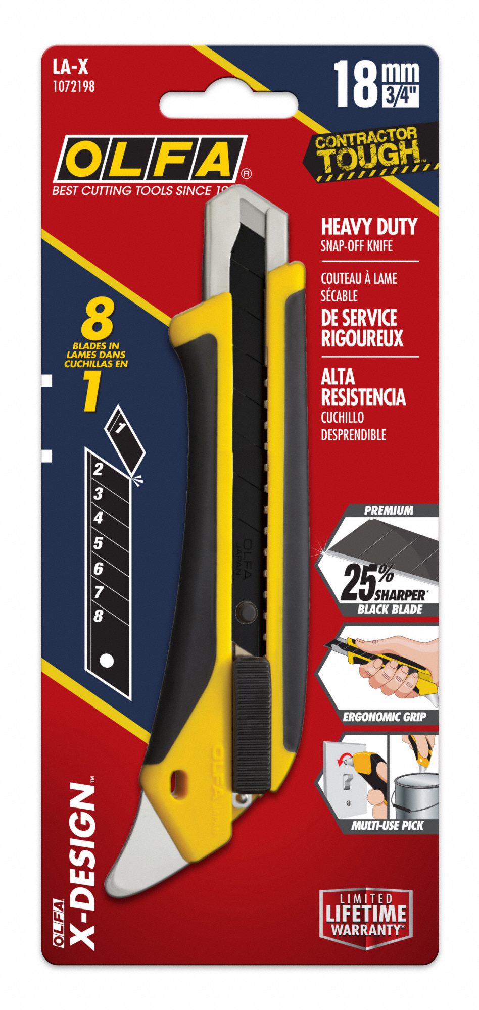 OLFA Snap-Off Utility Knife: 6 1/2 in Overall Lg, Rubberized, 8 Segments, 0 Blades Stored ...