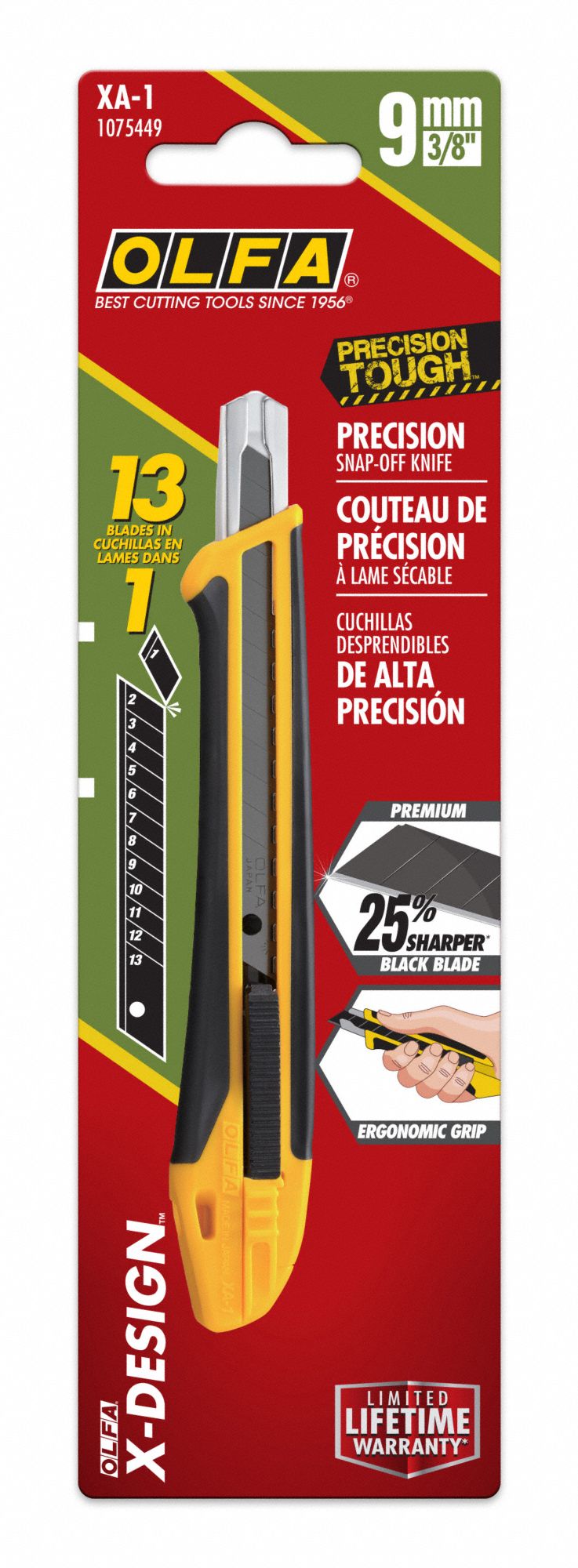 OLFA Snap-Off Utility Knife: 5 1/2 in Overall Lg, Rubberized, 13 Segments, 0 Blades Stored ...