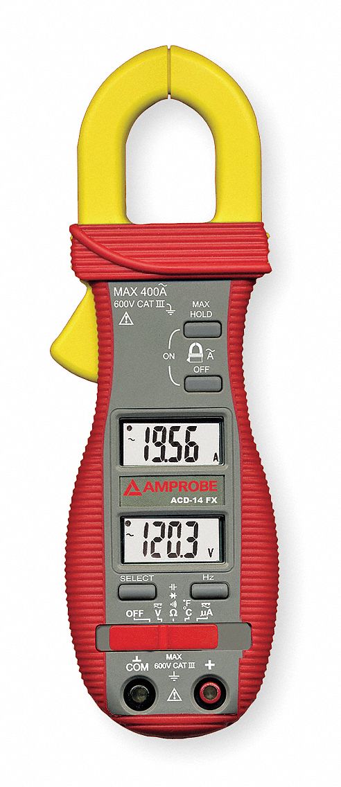 Digital Clamp On Ammeter, -4° to 572°F Temp. Range, 1.0 in (25 mm) Jaw ...