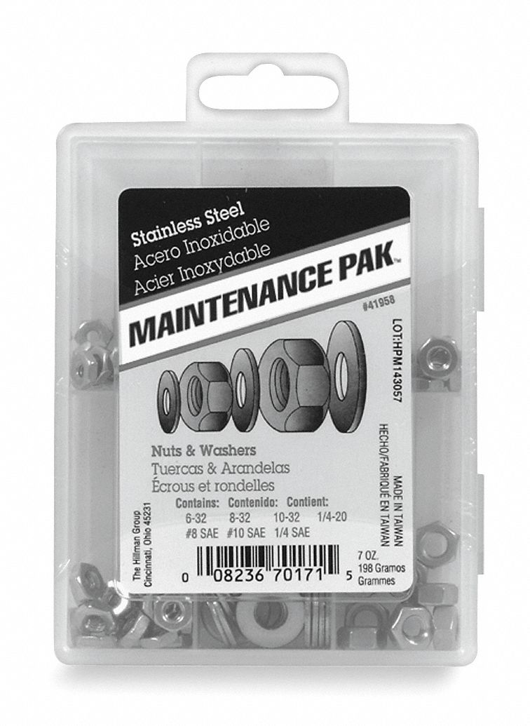 Stainless Steel, 90 Nuts, Nut and Washer Assortment - 1NB14|1NB14 ...