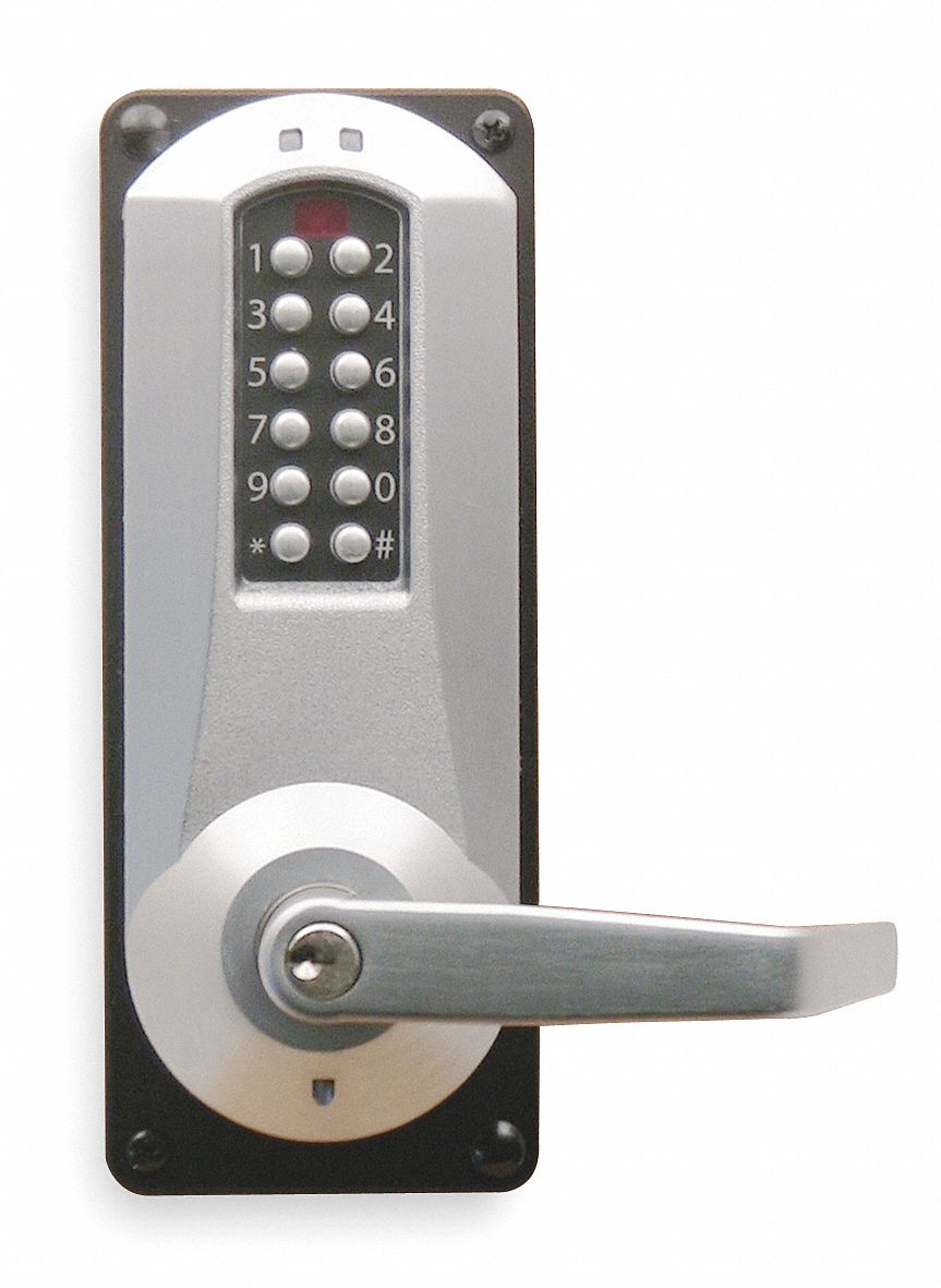 Electronic Keyless Lock, 2 3/4 in Backset, Cylindrical, Satin Chrome, 3 ...