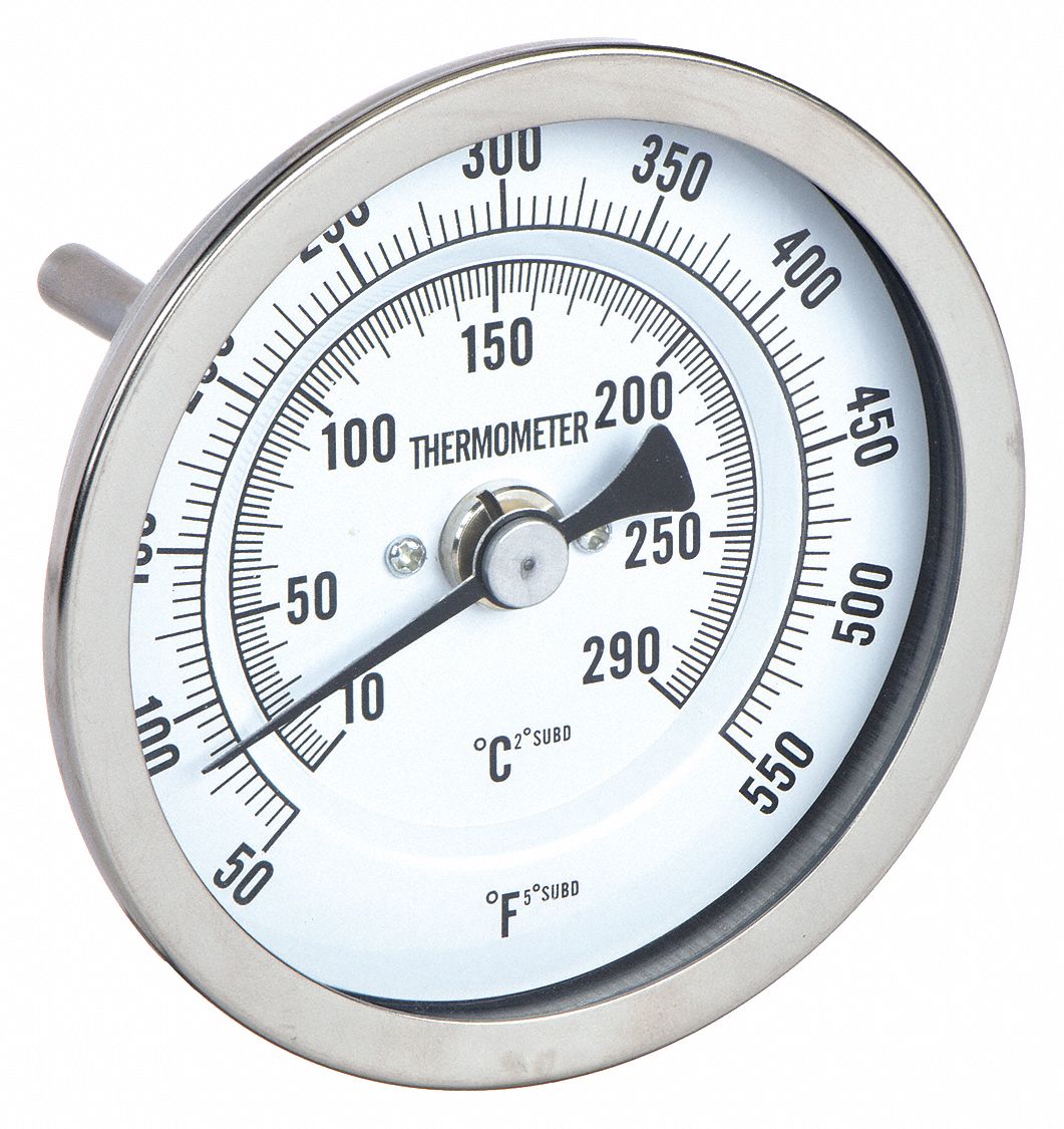 50°F to 550°F /10°C to 290°C, 9 in Stem Lg, Dial Thermometer - 1NGF3 ...