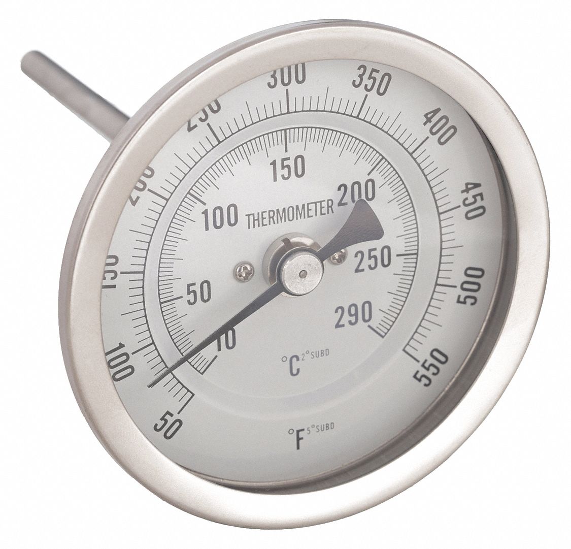 50°F to 550°F /10°C to 290°C, 4 in Stem Lg, Dial Thermometer - 1NFY7 ...