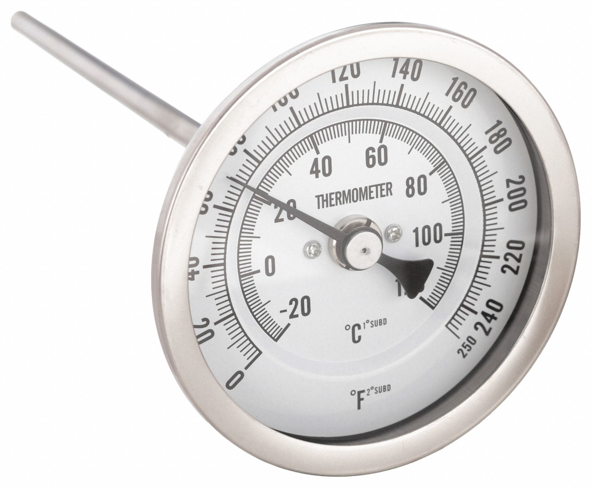 0°F to 250°F /-20°C to 120°C, 6 in Stem Lg, Dial Thermometer - 1NFY9 ...