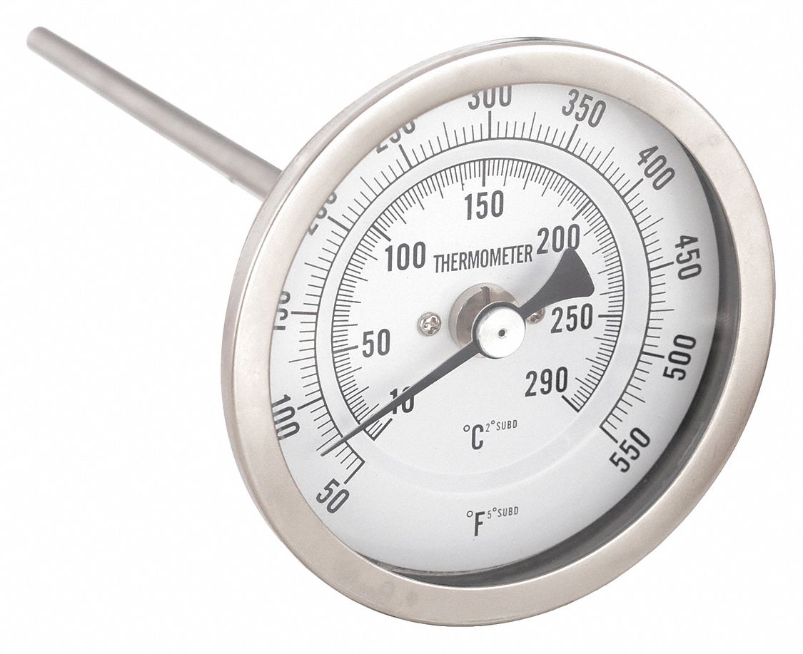 50°F to 550°F /10°C to 290°C, 6 in Stem Lg, Dial Thermometer - 1NFZ1 ...