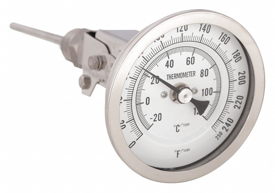 0°F to 250°F /-20°C to 120°C, 4 in Stem Lg, Dial Thermometer - 1NGA5 ...