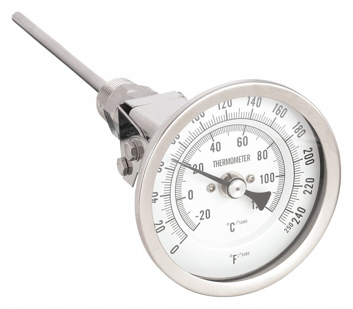 0°F to 250°F /-20°C to 120°C, 6 in Stem Lg, Dial Thermometer - 1NGA8 ...