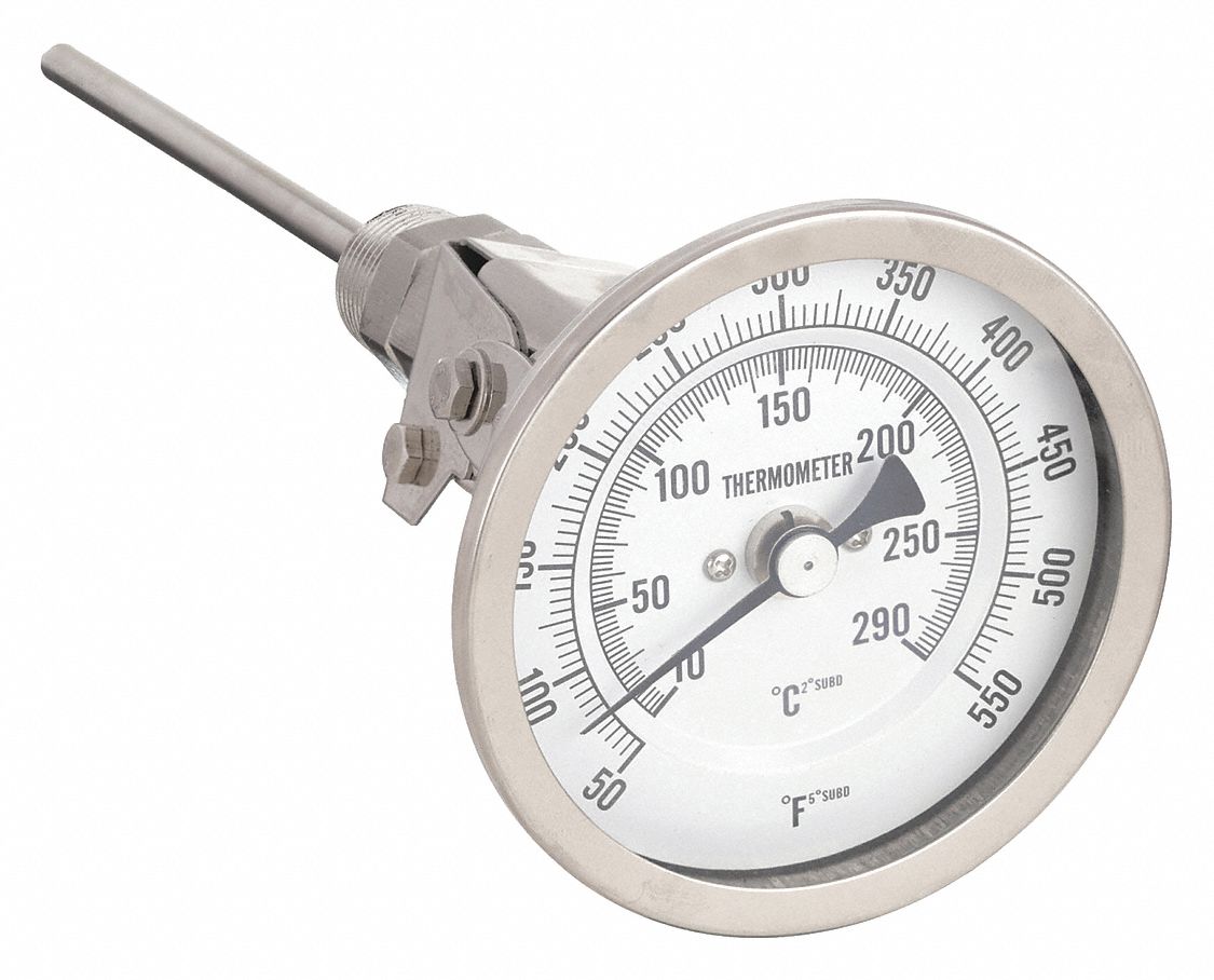 50°F to 550°F /10°C to 290°C, 6 in Stem Lg, Dial Thermometer - 1NGA9 ...