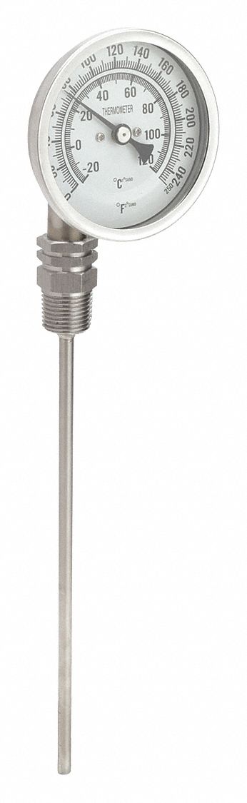 0°F to 250°F /-20°C to 120°C, 9 in Stem Lg, Dial Thermometer - 1NGB5 ...