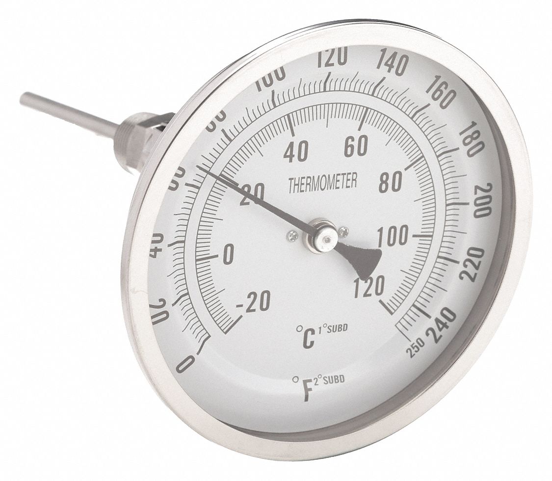 0°F to 250°F /-20°C to 120°C, 4 in Stem Lg, Dial Thermometer - 1NGB7 ...