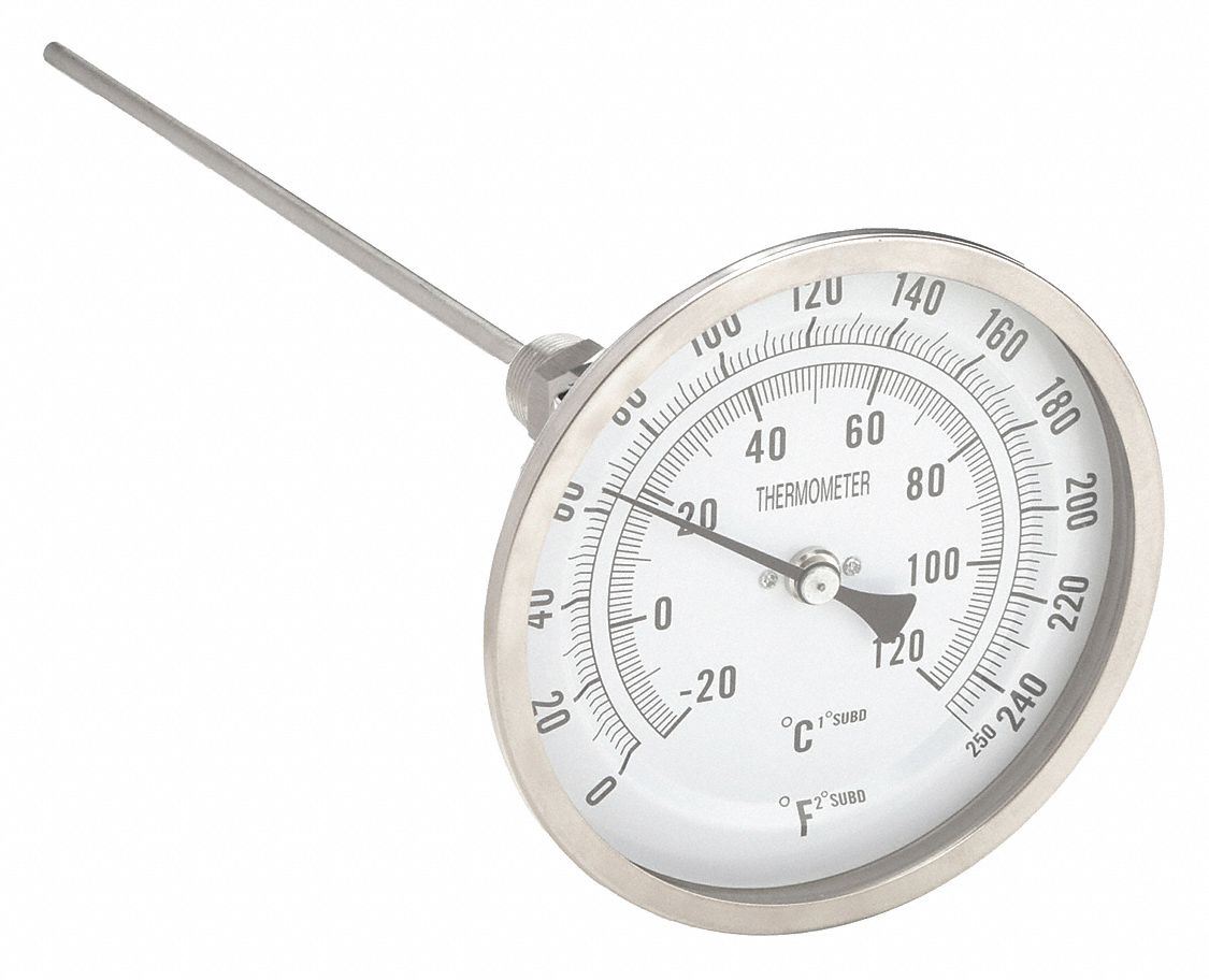 APPROVED VENDOR BIMETAL THERMOM,5 IN DIAL,0 TO 250F - Dial Thread ...