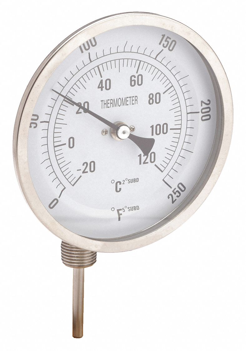 APPROVED VENDOR BIMETAL THERMOM,5 IN DIAL,0 TO 250F - Dial Thread ...