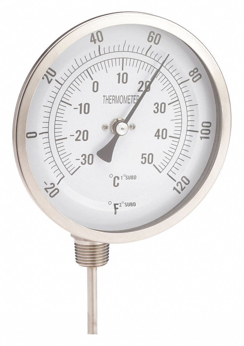 APPROVED VENDOR BIMETAL THERMOM,5 IN DIAL,-20 TO 12 - Dial Thread ...