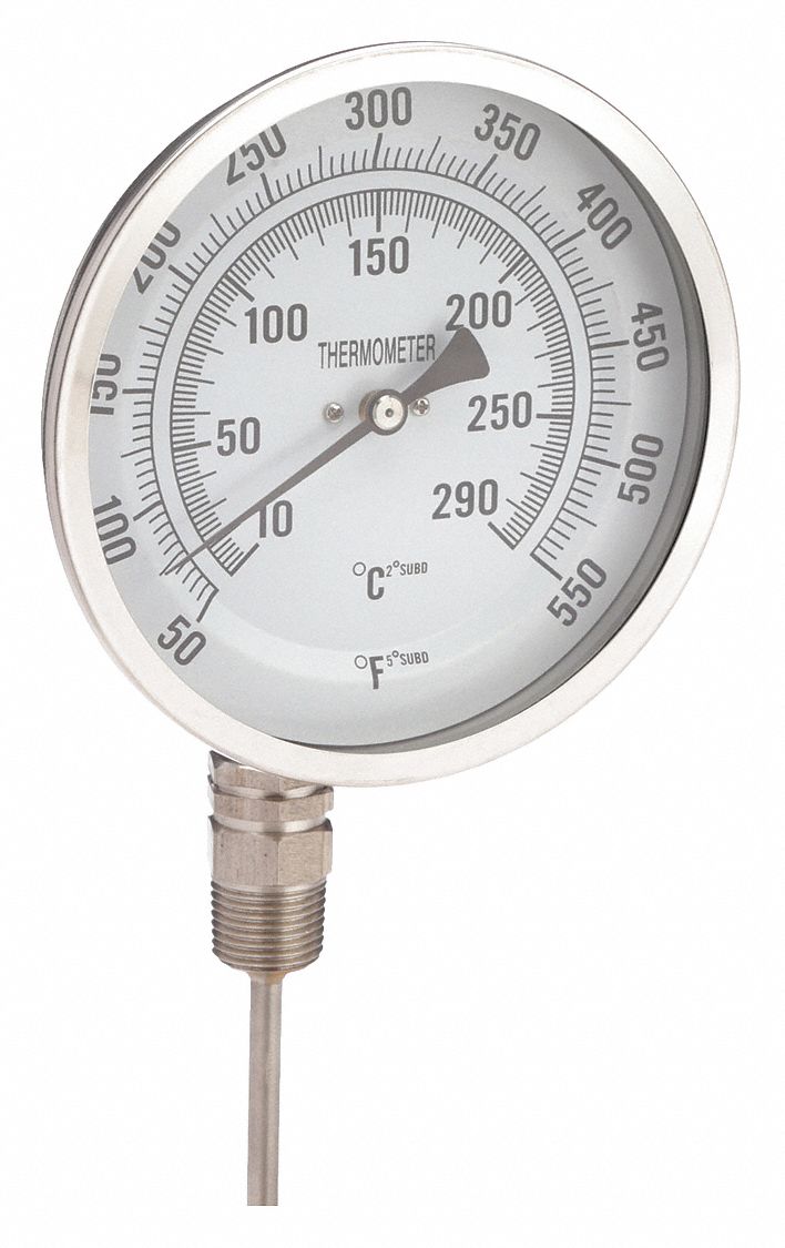 50°F to 550°F /10°C to 290°C, 4 in Stem Lg, Dial Thermometer - 1NGD4 ...