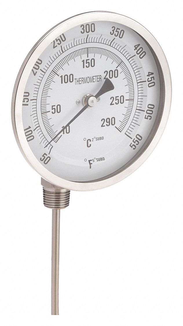 50°F to 550°F /10°C to 290°C, 6 in Stem Lg, Dial Thermometer - 1NGD6 ...