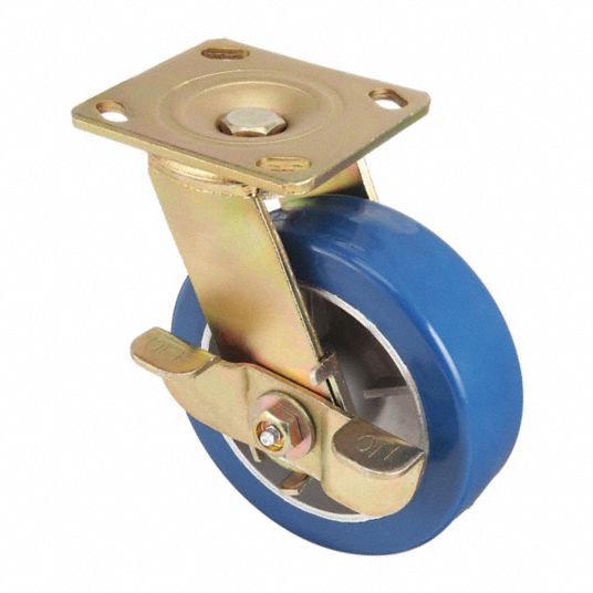 Plate Caster, Swivel, Polyurethane, 1200 lb, 8 in Wheel Dia. - Grainger