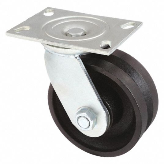 V-Groove Track-Wheel Plate Caster, Swivel, 2000 lb, 6 in Wheel Dia ...