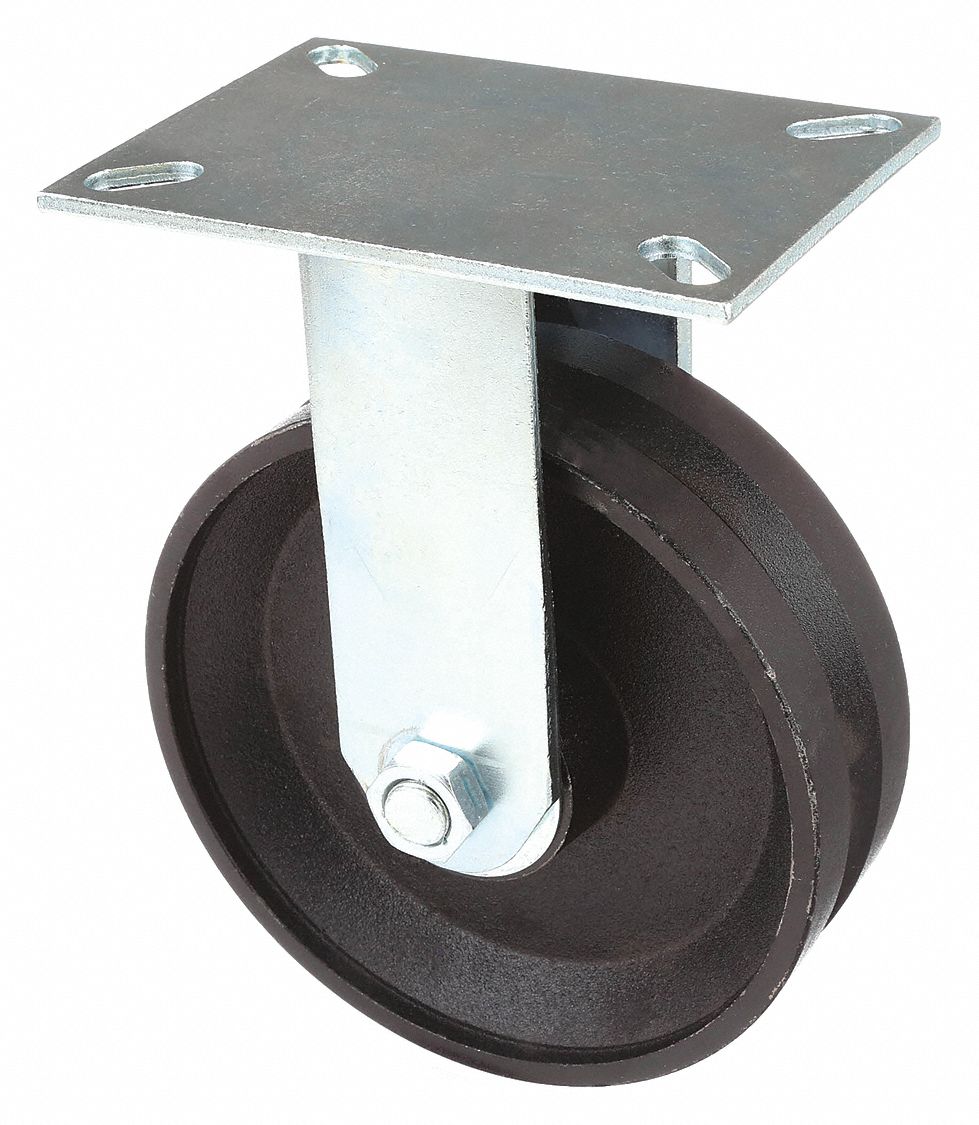 V-Groove Track-Wheel Plate Caster, Rigid, 2800 lb, 8 in Wheel Dia ...