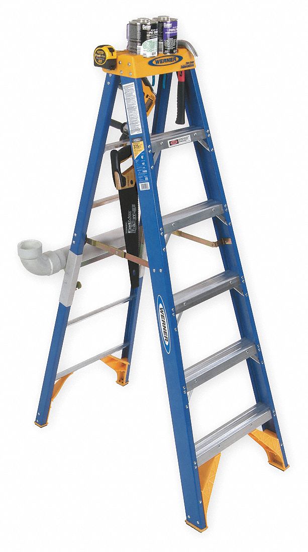 Stepladder,Fiberglass,6 ft. H,375 lb Cap - Grainger