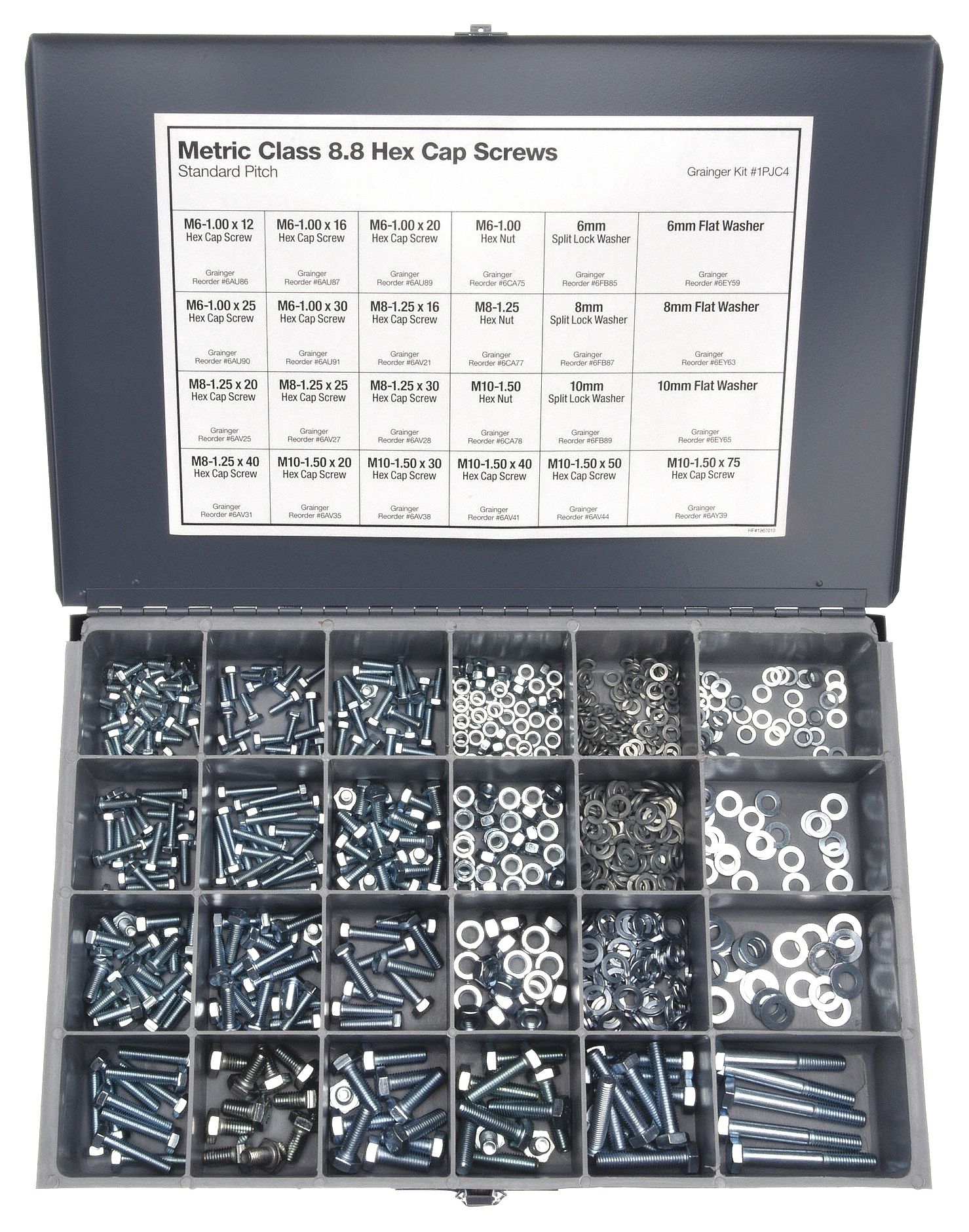 Steel, Metric, Hex Head Cap Screw, Nut, and Washer Assortment - 1PJC4 ...