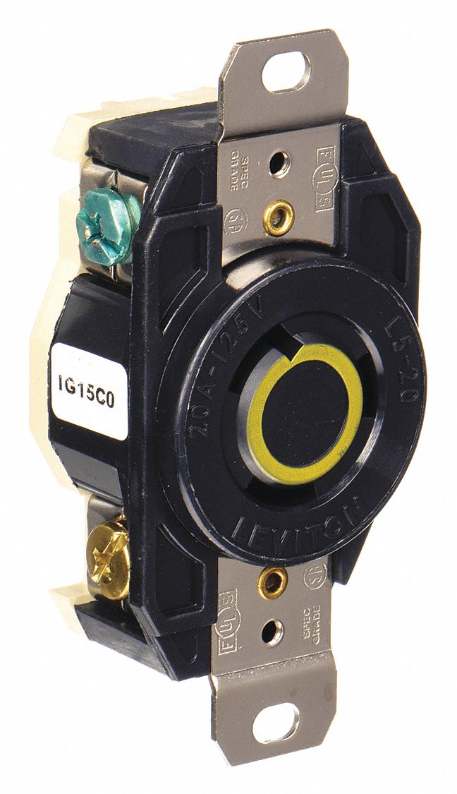 LEVITON Receptáculo,Negro, 20 Amperes, 125VCA Voltaje, Configuración ...