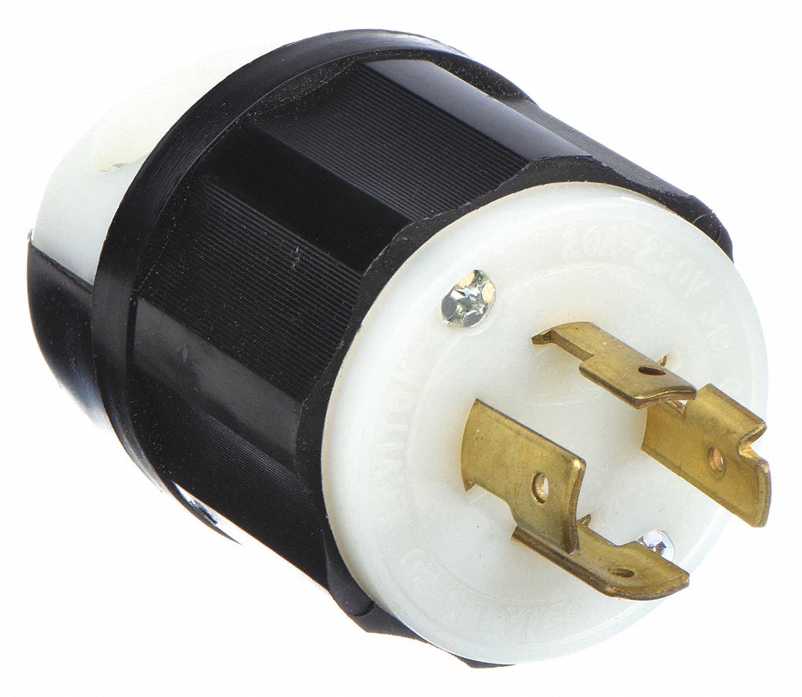 20A Industrial Grade Non-Shrouded Locking Plug, Black/White; NEMA ...