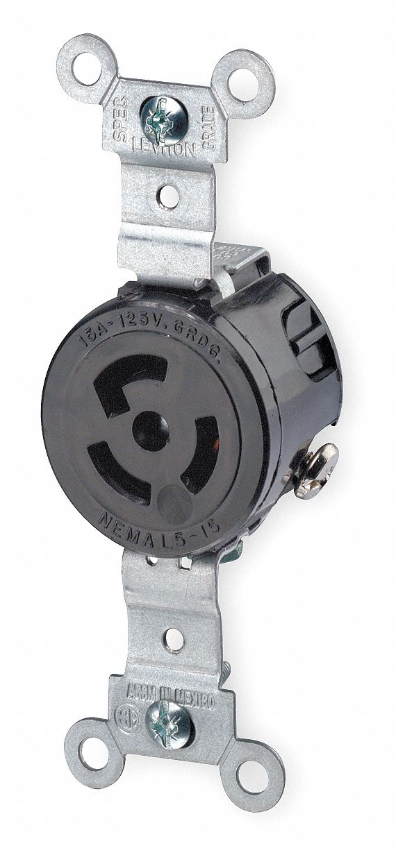 LEVITON Black Locking Receptacle, 15 Amps, 125V AC Voltage, NEMA ...