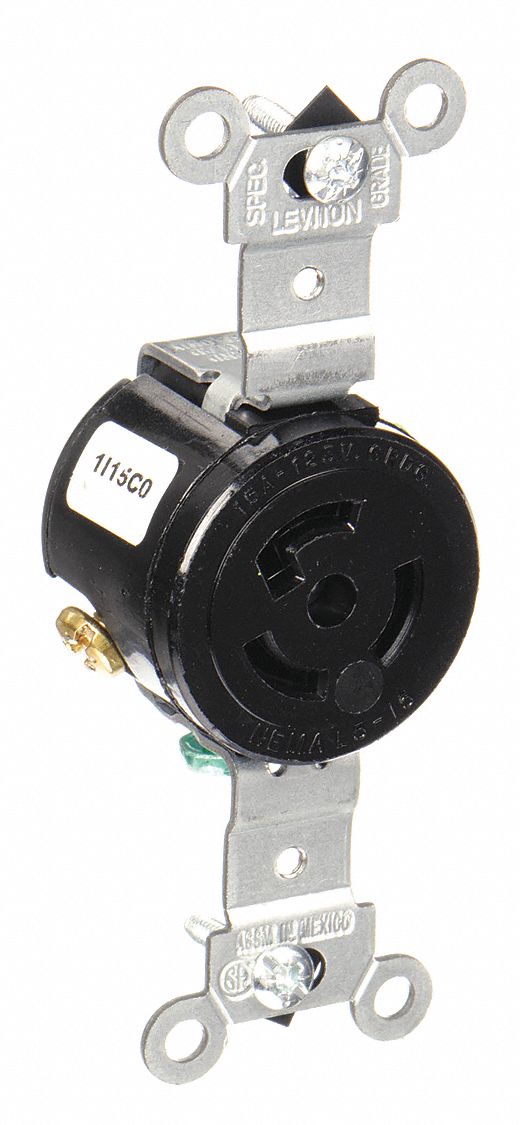 Black Locking Receptacle, 15 Amps, 125V AC Voltage, NEMA Configuration ...
