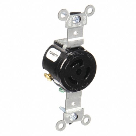 Black Locking Receptacle, 15 Amps, 277V AC Voltage, NEMA Configuration ...