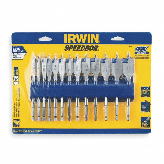 IRWIN, 6 in Overall Lg, Bright (Uncoated), Spade Drill Bit Set - 1PMR2 ...