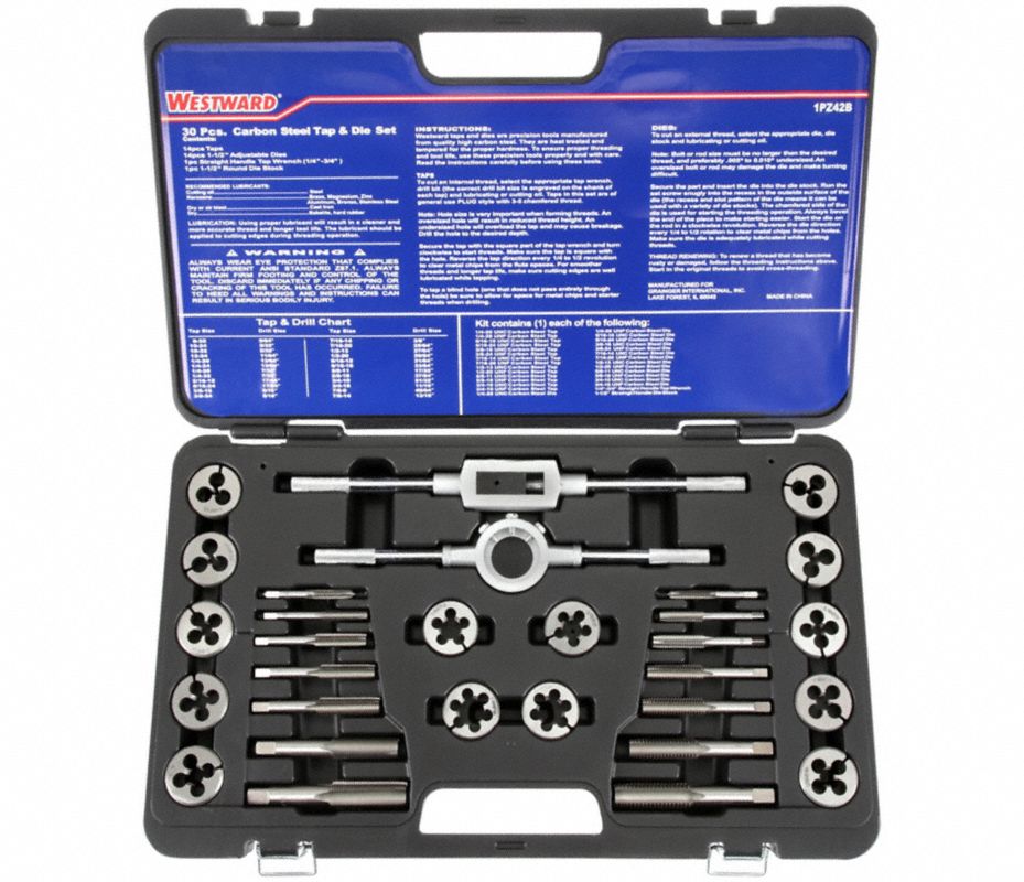 WESTWARD Juego de Machuelos y Dados para Roscar 30 piezas Acero al ...