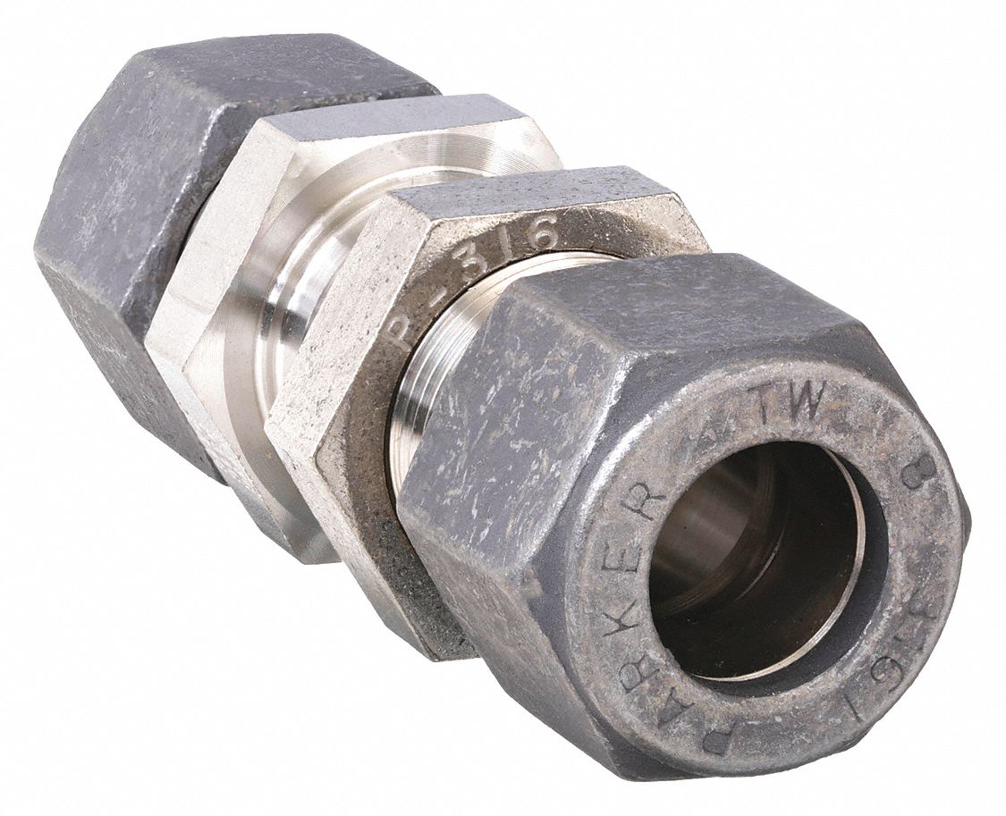 PARKER, 1/2 in OD x 1/2 in OD Fitting Size, Compression x Compression ...