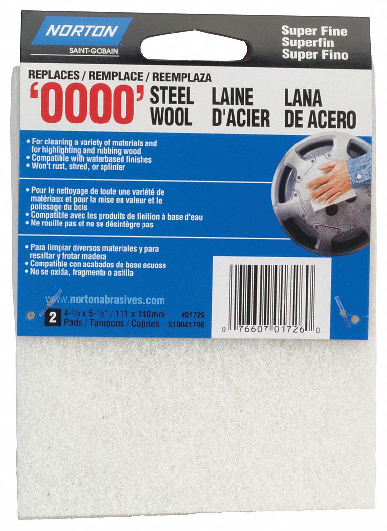NORTON, 4 3/8 in W x 5 1/2 in L, # 0000, Synthetic Steel Wool Pad ...
