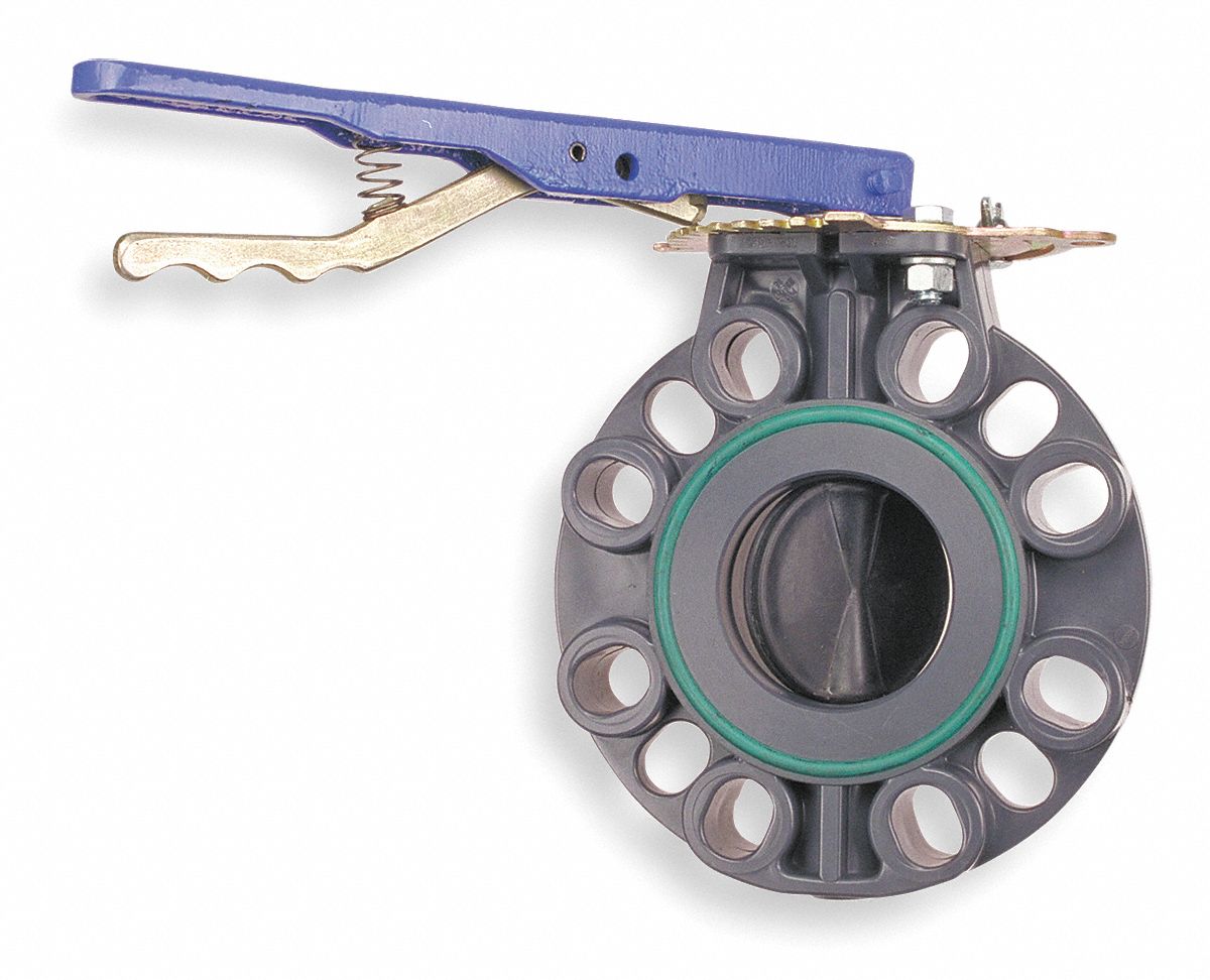 Wafer-Style Butterfly Valve, PVC, 150 psi, 8 in Pipe Size - Grainger