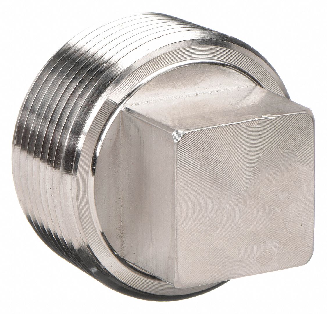 316L Stainless Steel, 1 1/4 in Fitting Pipe Size, Square Head Plug ...