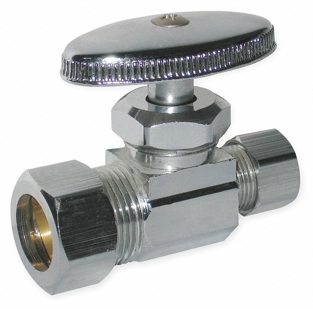 Chrome Plated Multi-Turn Supply Stop, Compression Inlet Type, 125 psi ...