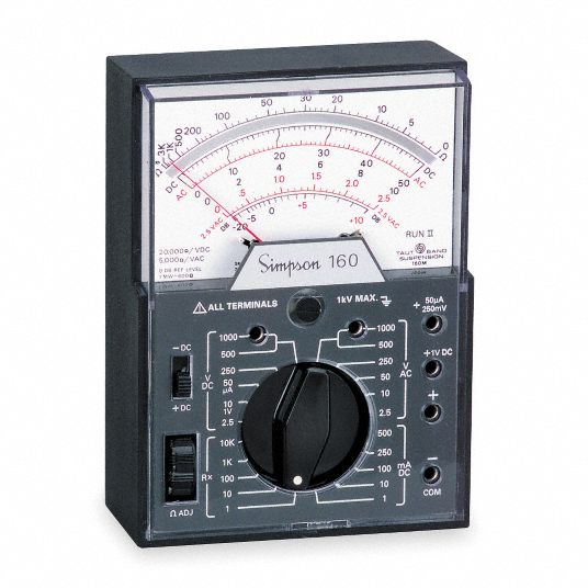 Analog Multimeter, Max. AC Volts 1000, Max. DC Volts 1000, Max. DC Amps ...
