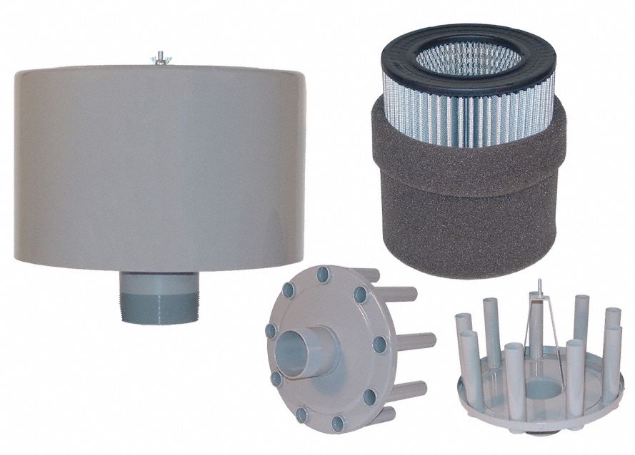 SOLBERG Filter Silencer: 4 in (M)NPT Inlet Size, 520 cfm, 14 in Overall ...