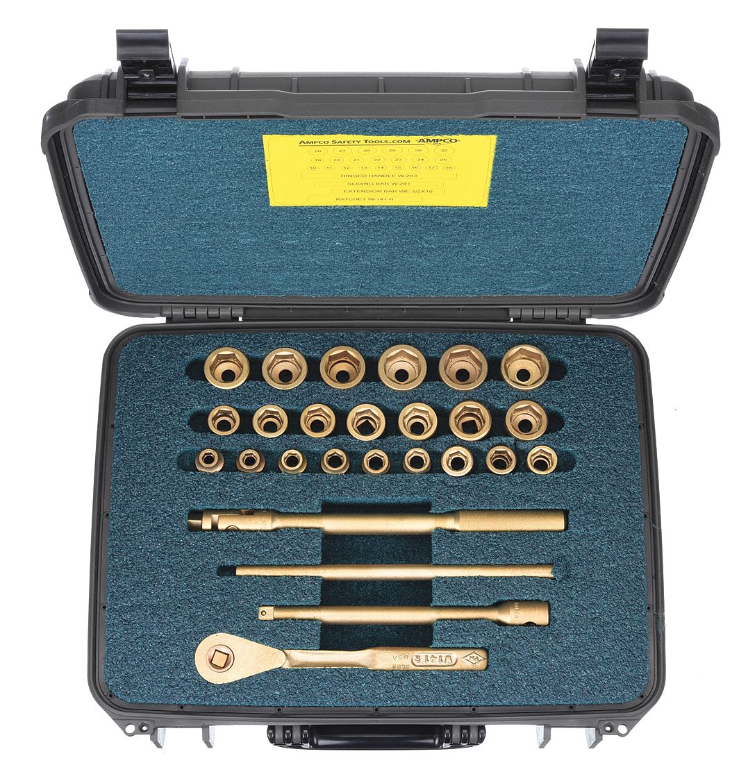 AMPCO, 1/2 in Drive Size, 26 Pieces, Socket Wrench Set - 1TEC6|W-260M ...