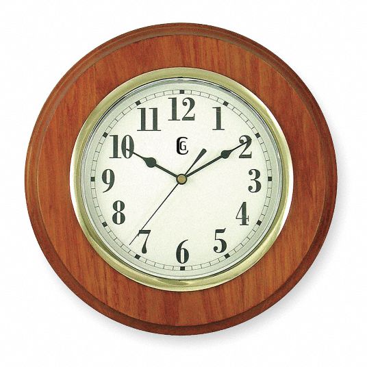 11 1/2 in Round Wall Clock Arabic, Wood Grain Plastic Frame - Grainger